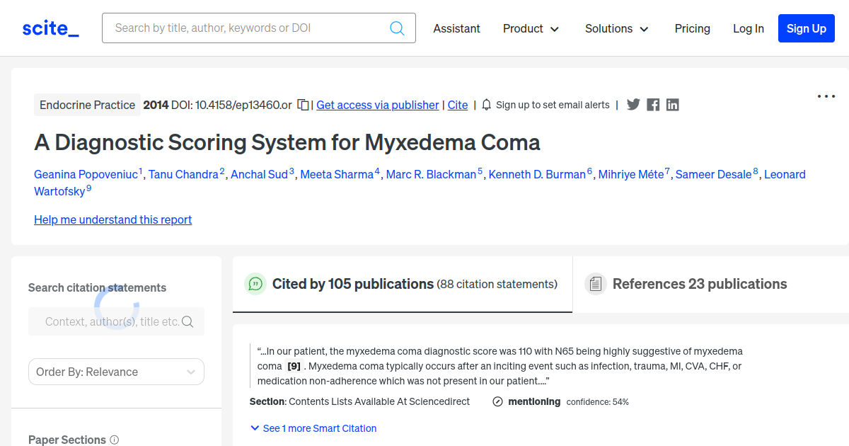 A Diagnostic Scoring System For Myxedema Coma Scite Report