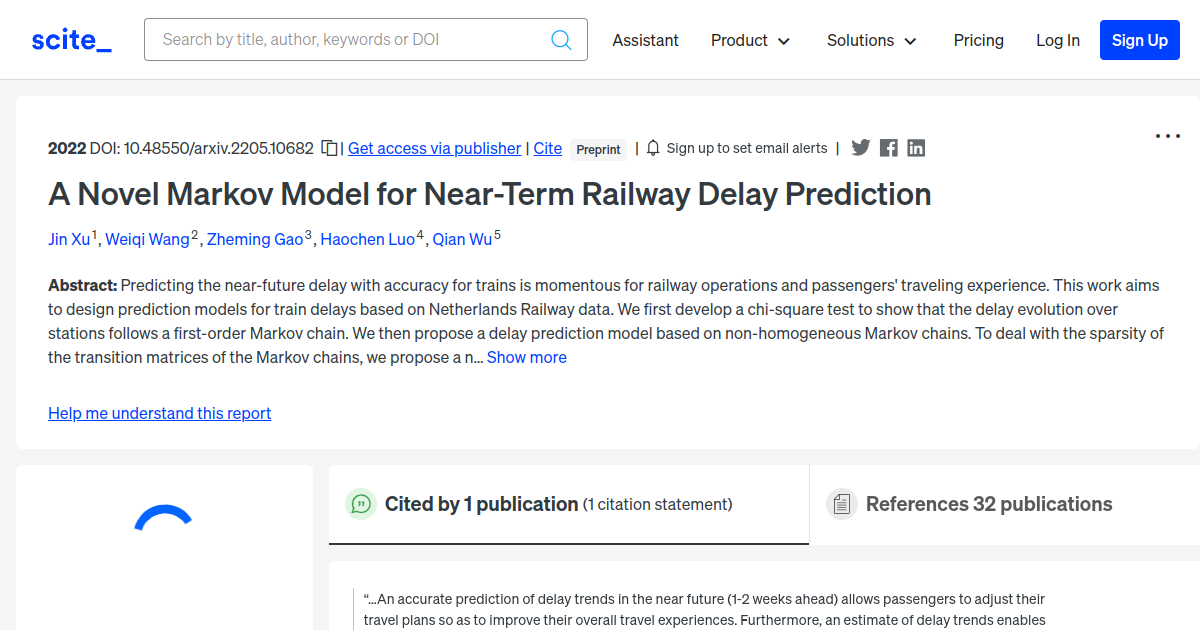 A Novel Markov Model For Near Term Railway Delay Prediction [scite Report]