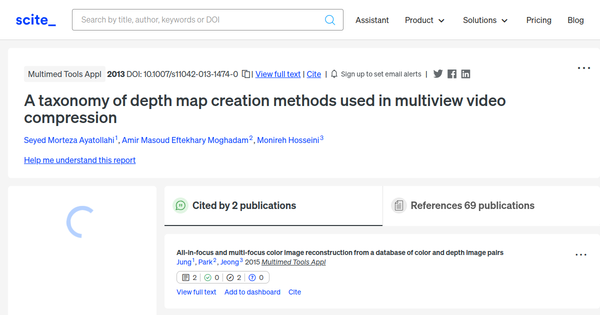 Citation Report A Taxonomy Of Depth Map Creation Methods Used In Multiview Video Compression 5272