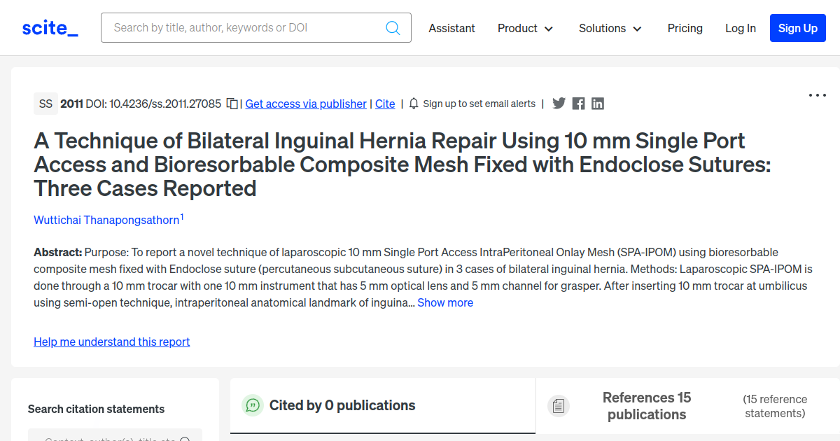 A Technique Of Bilateral Inguinal Hernia Repair Using 10 Mm Single Port Access And Bioresorbable