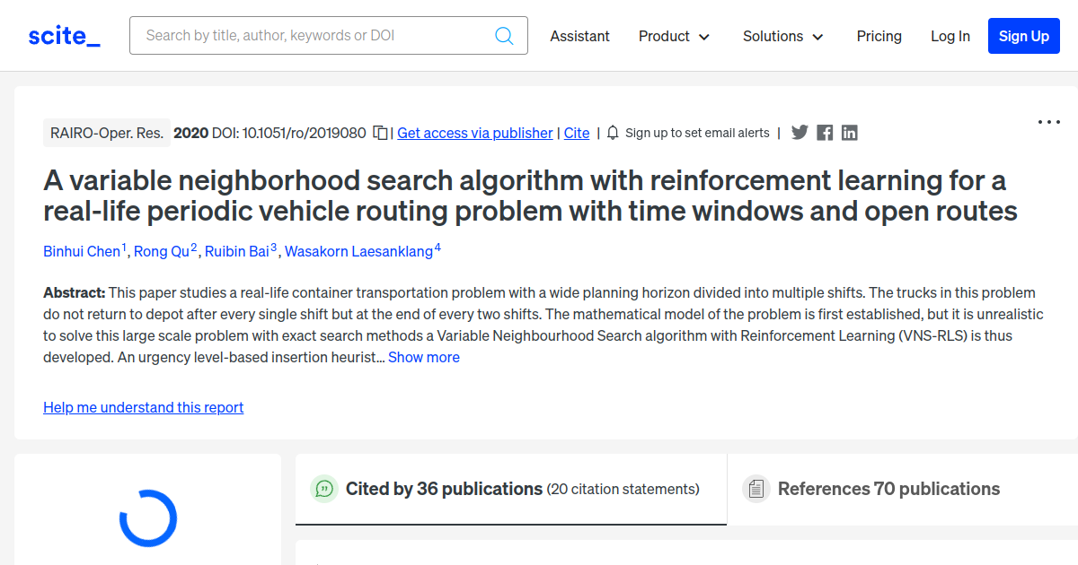 A variable neighborhood search algorithm with reinforcement learning ... A variable neighborhood search algorithm with reinforcement learning ...
