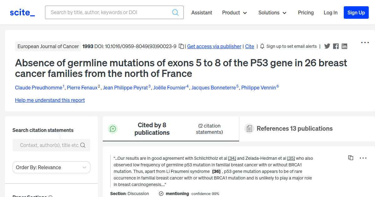 Absence Of Germline Mutations Of Exons 5 To 8 Of The P53 Gene In 26