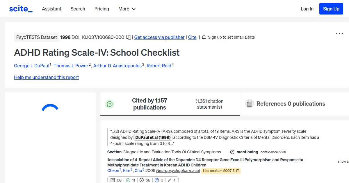 ADHD Rating Scale-IV: School Checklist - [scite report]