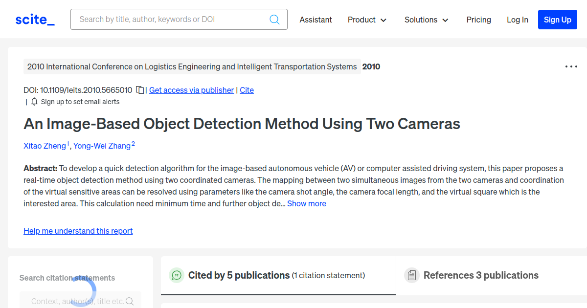 An Image Based Object Detection Method Using Two Cameras [scite Report]