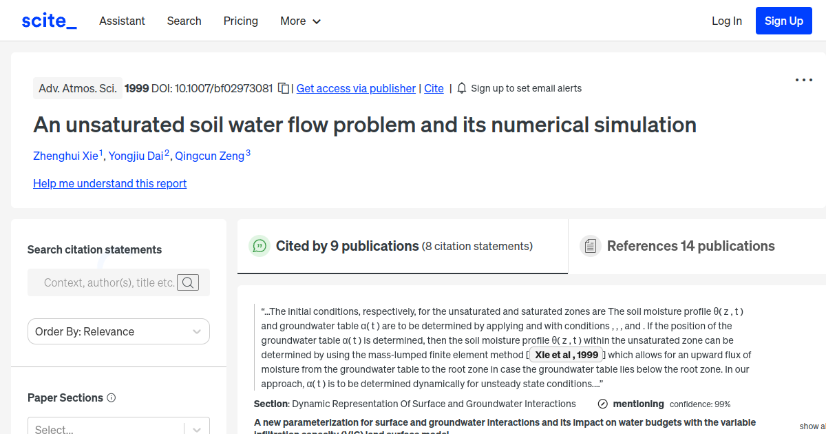An unsaturated soil water flow problem and its numerical simulation