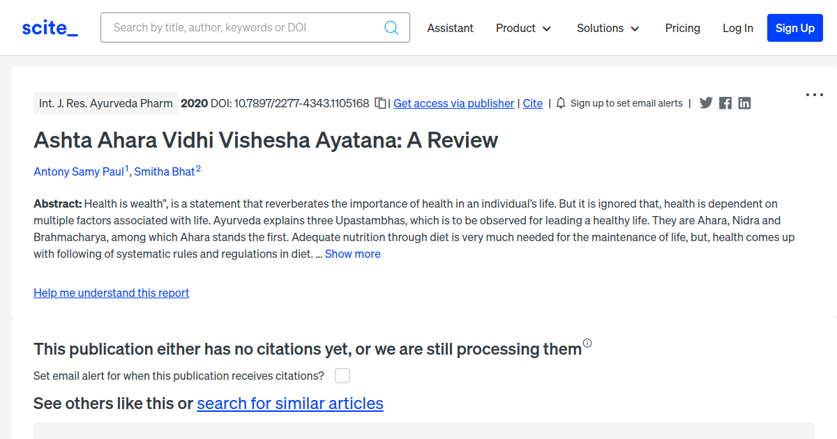 Ashta Ahara Vidhi Vishesha Ayatana A Review Scite Report