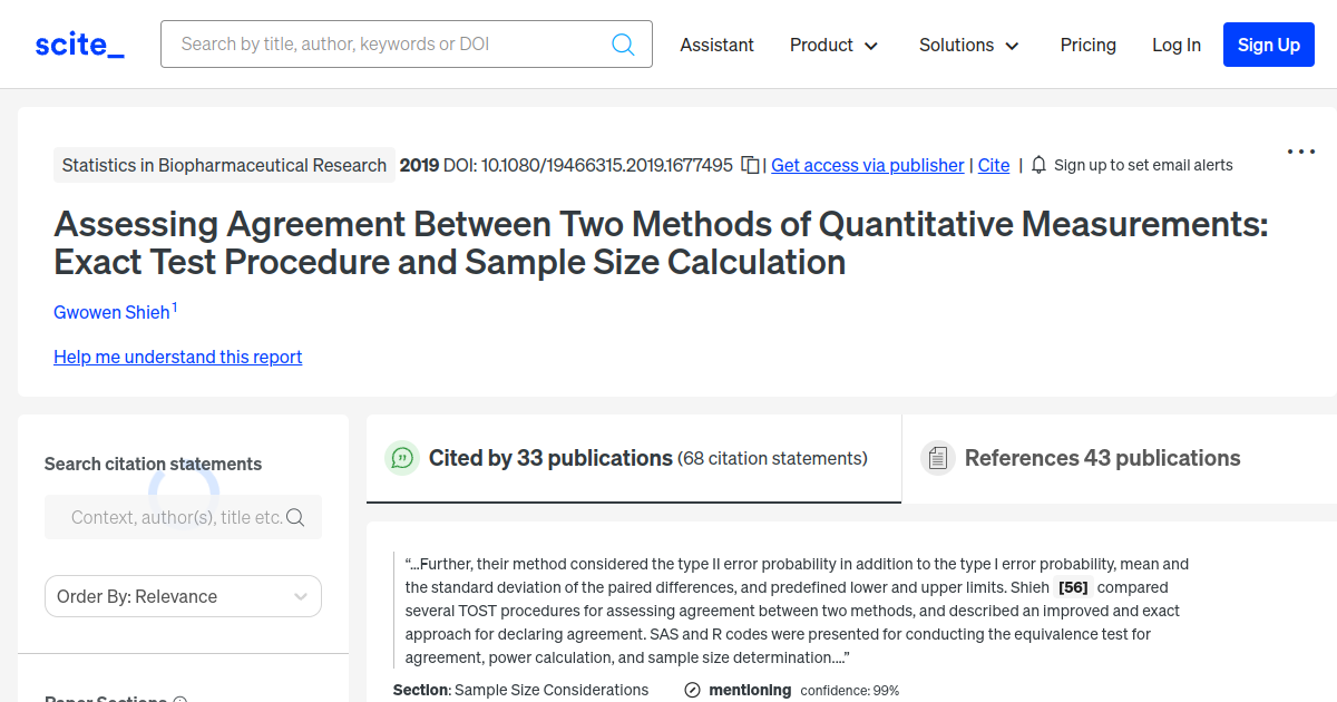 Assessing Agreement Between Two Methods Of Quantitative Measurements