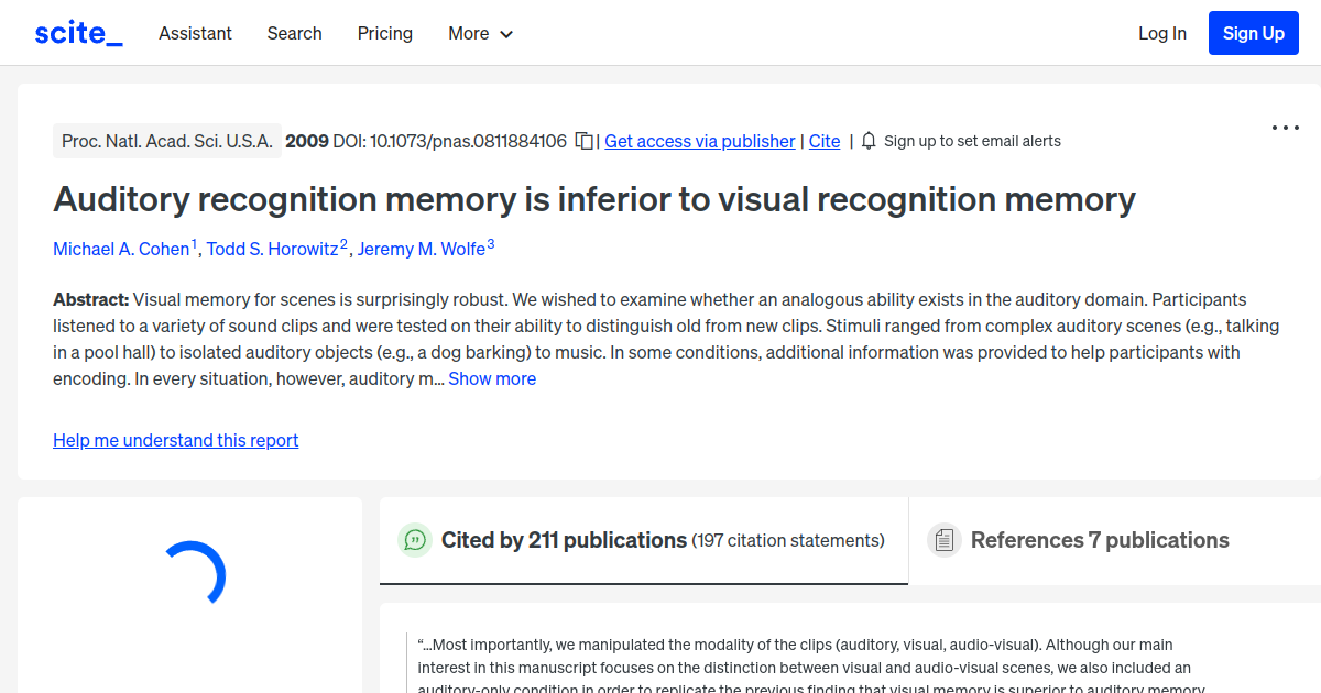 Auditory recognition memory is inferior to visual recognition memory - [scite report]