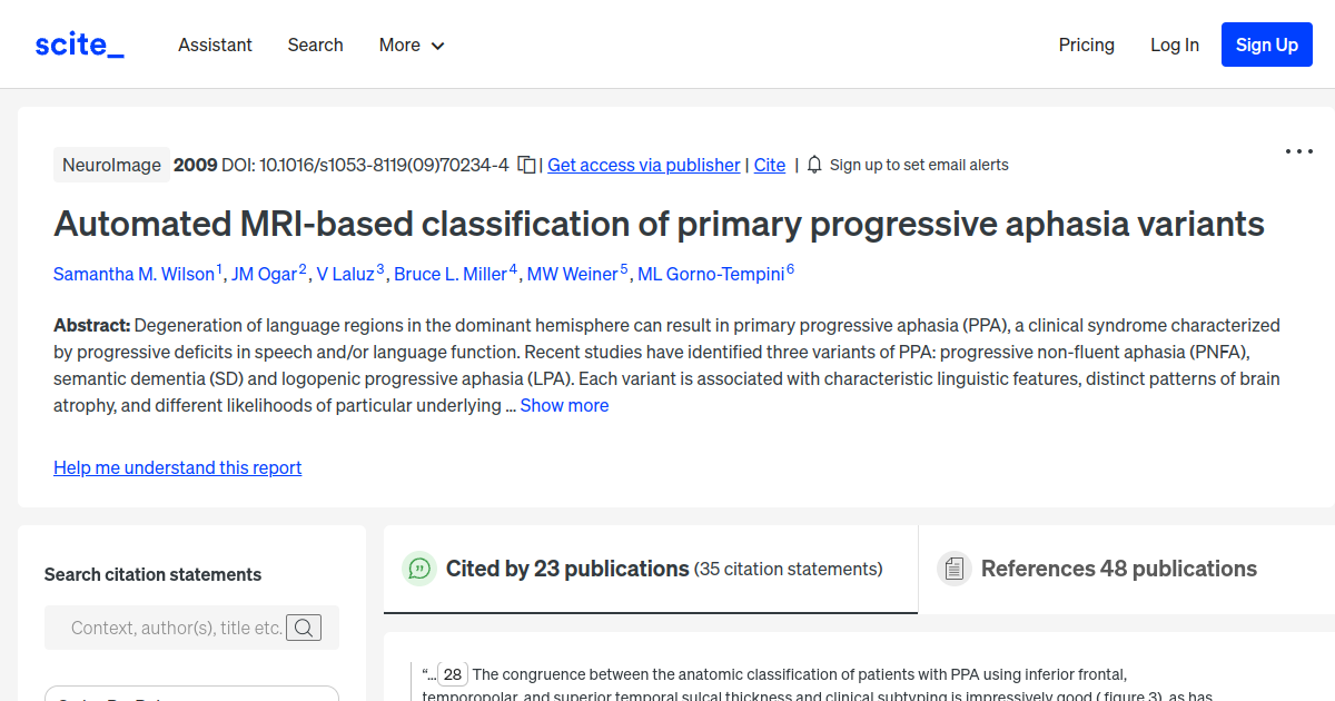 Automated MRI-based classification of primary progressive aphasia variants - [scite report]