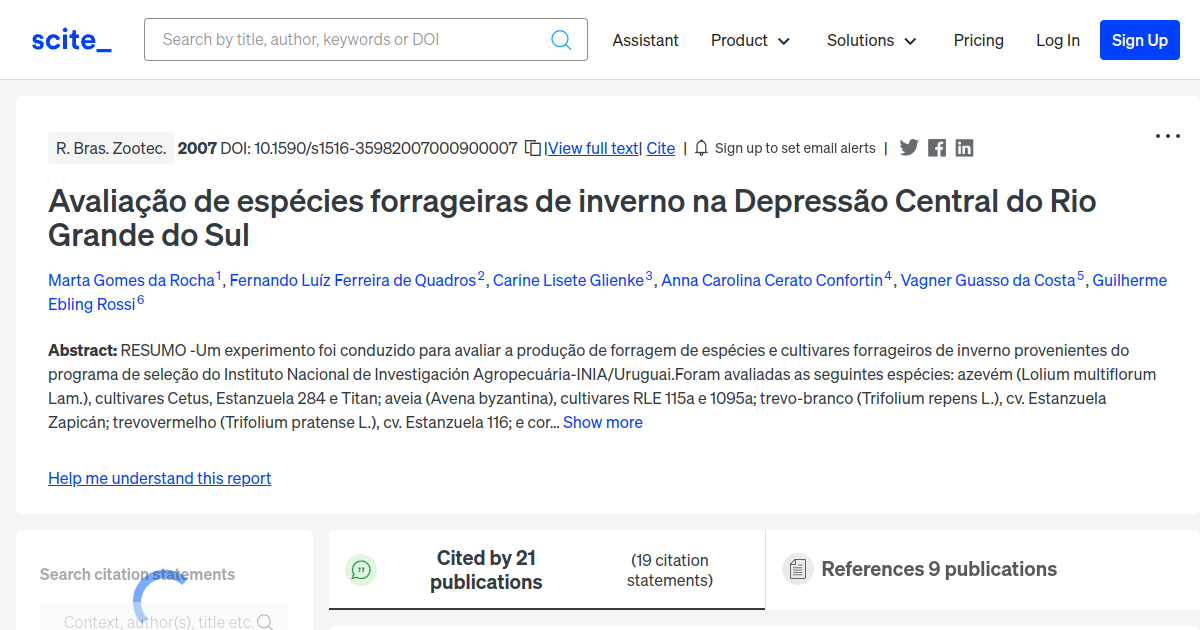 [citation report] Avaliação de espécies forrageiras de inverno na ...