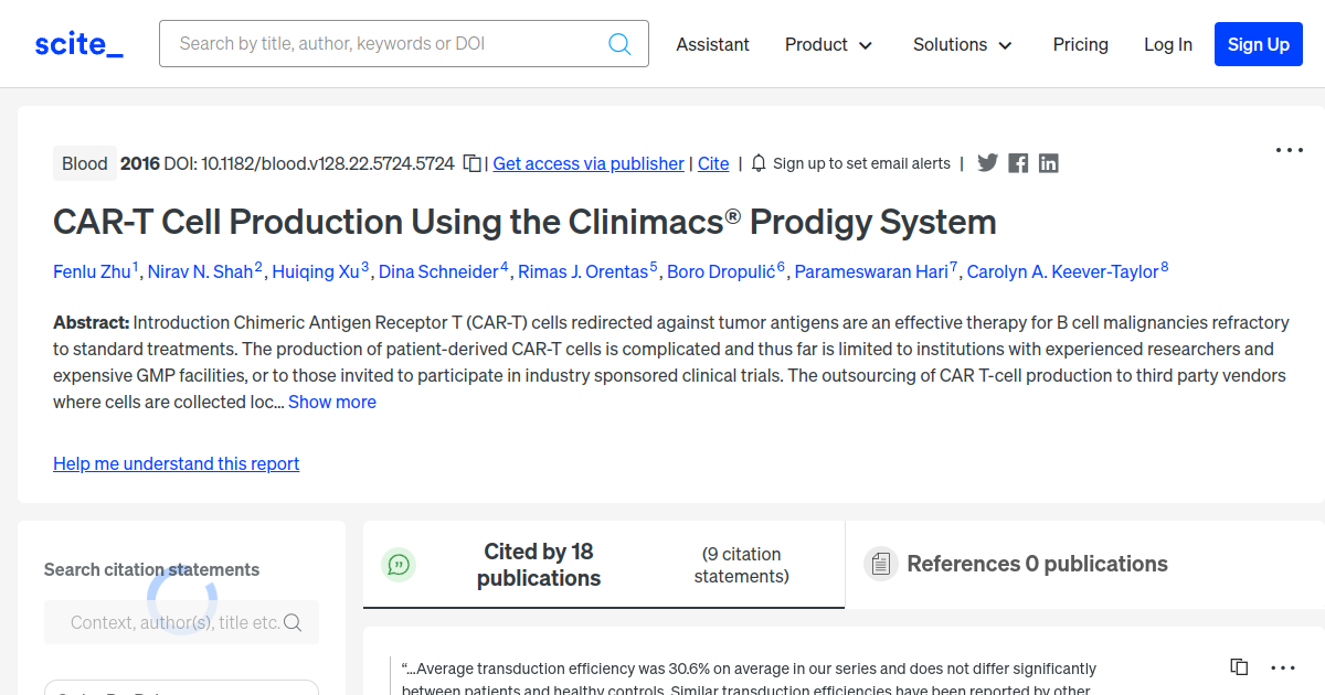 CAR-T Cell Production Using the Clinimacs® Prodigy System - [scite report]