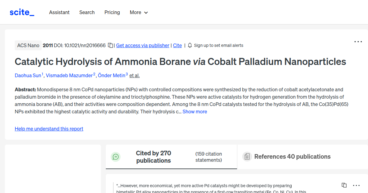 Catalytic Hydrolysis of Ammonia Borane via Cobalt Palladium Nanoparticles - [scite report]
