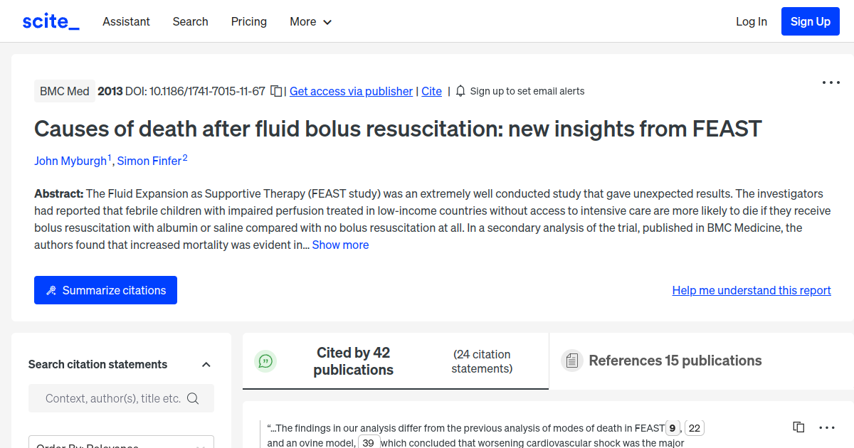 Causes of death after fluid bolus resuscitation: new insights from FEAST - [scite report]