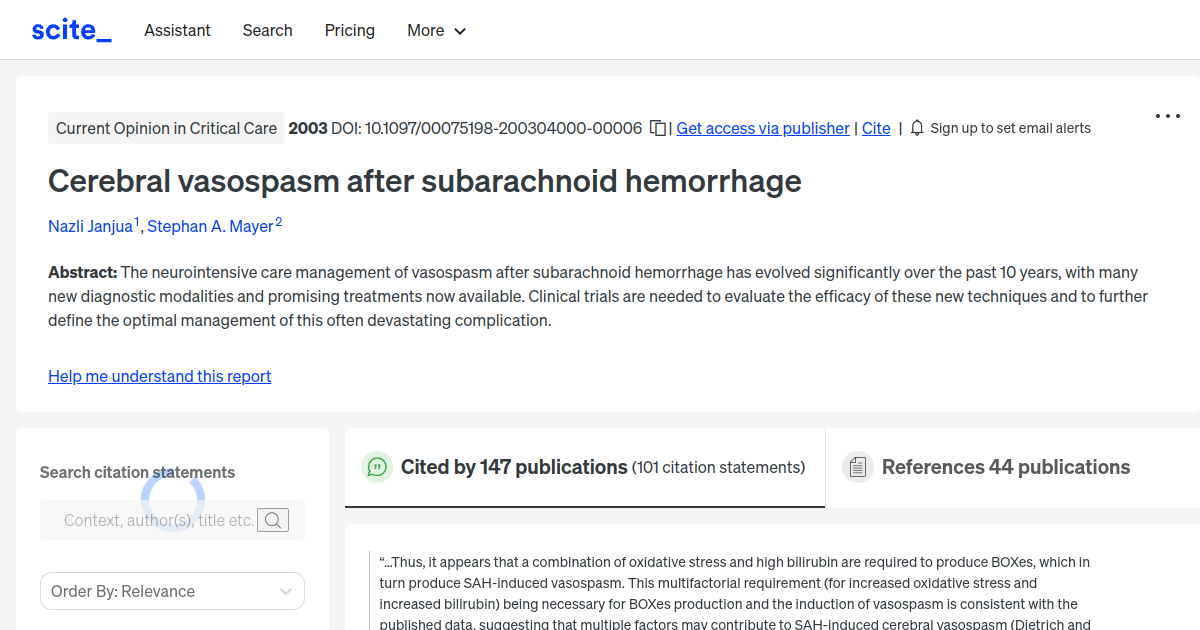 Cerebral vasospasm after subarachnoid hemorrhage