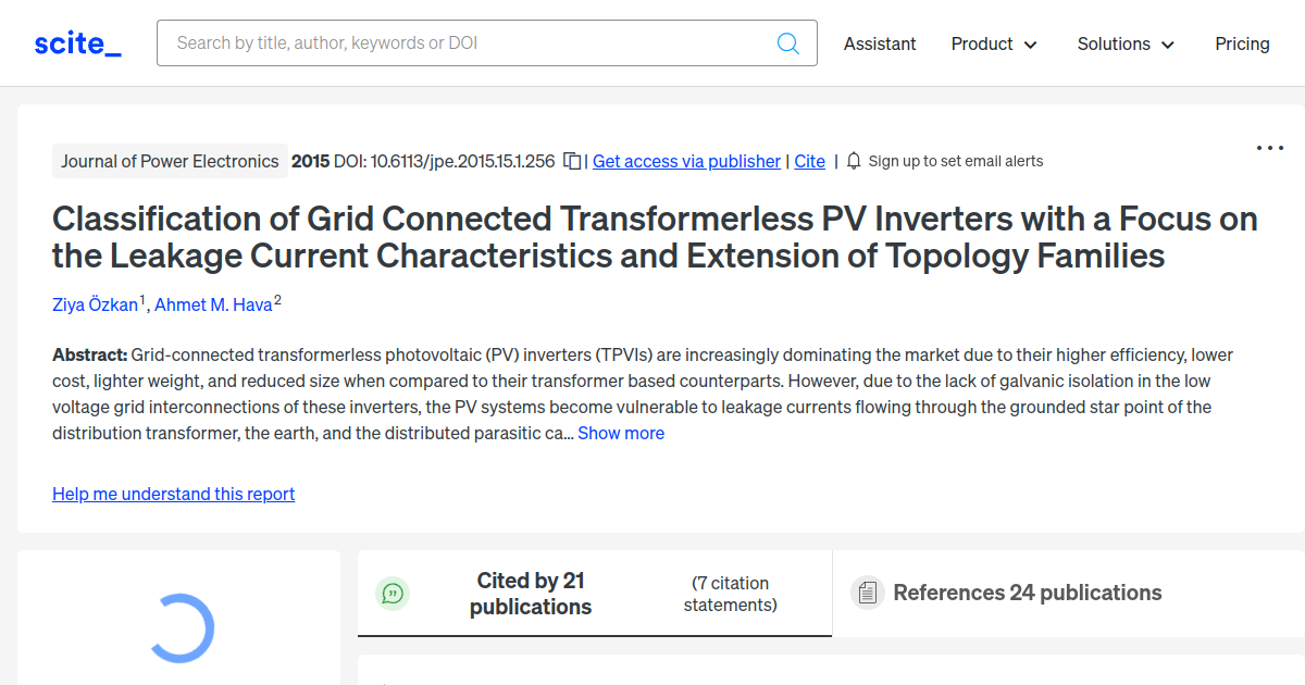 Classification Of Grid Connected Transformerless Pv Inverters With A Focus On The Leakage