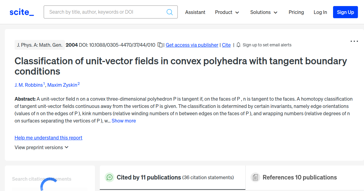 Classification Of Unit Vector Fields In Convex Polyhedra With Tangent
