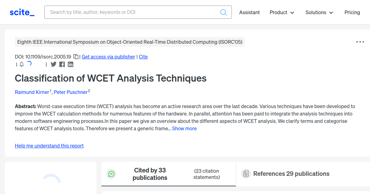 Classification of WCET Analysis Techniques Classification of WCET Analysis Techniques