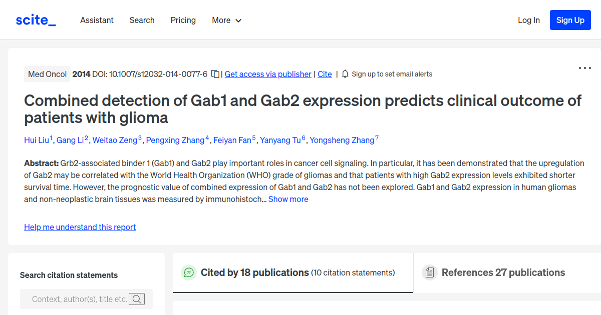 Combined detection of Gab1 and Gab2 expression predicts clinical outcome of patients with glioma ...