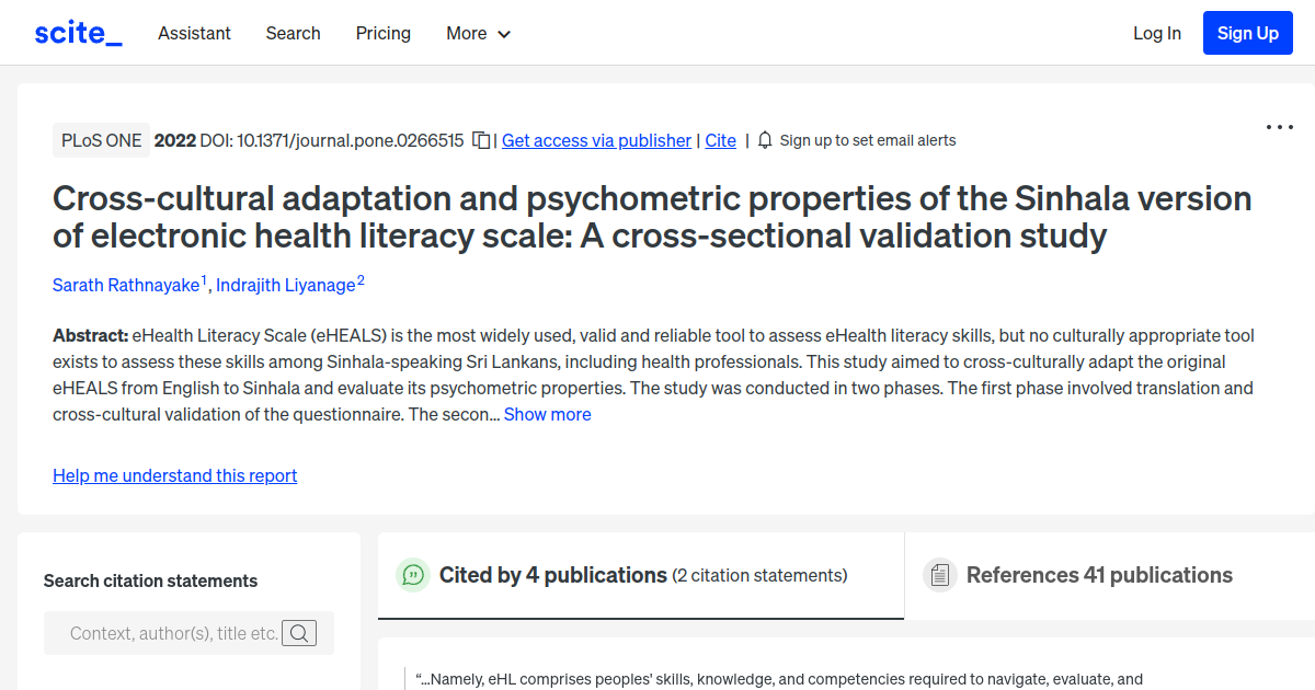 Cross Cultural Adaptation And Psychometric Properties Of The Sinhala Version Of Electronic