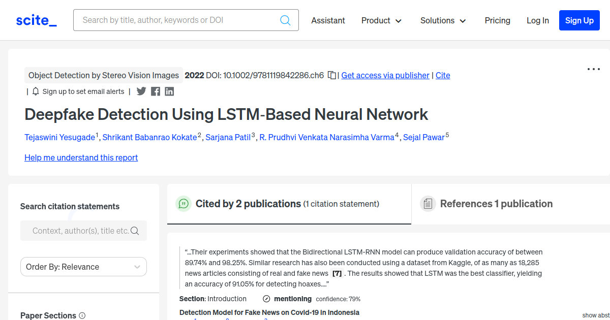 Deepfake Detection Using LSTM‐Based Neural Network Deepfake Detection Using LSTM‐Based Neural Network