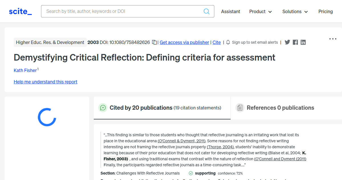Demystifying Critical Reflection: Defining criteria for assessment ... Demystifying Critical Reflection: Defining criteria for assessment ...