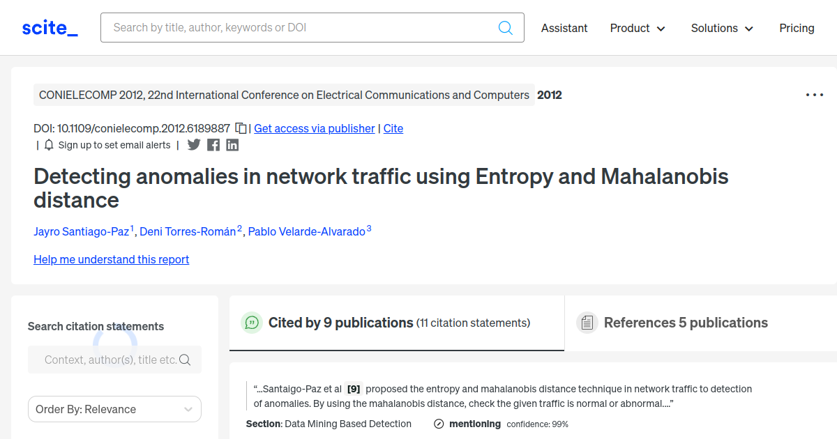 Detecting Anomalies In Network Traffic Using Entropy And Mahalanobis Distance [scite Report]