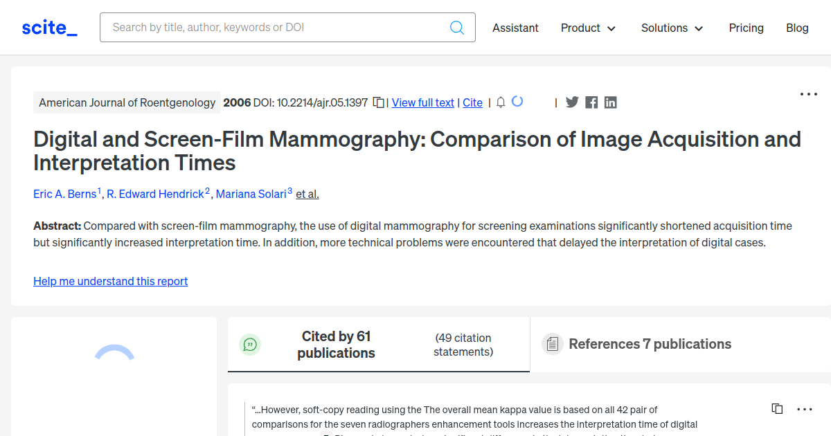 Digital and Screen-Film Mammography: Comparison of Image Acquisition and Interpretation Times ...