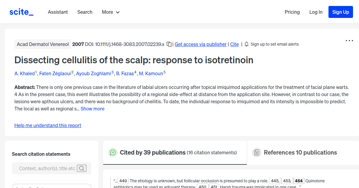 Dissecting Cellulitis Of The Scalp Response To Isotretinoin [scite Report]