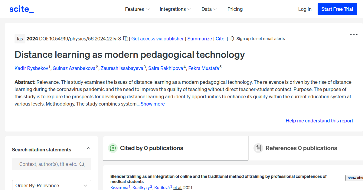 Distance learning as modern pedagogical technology