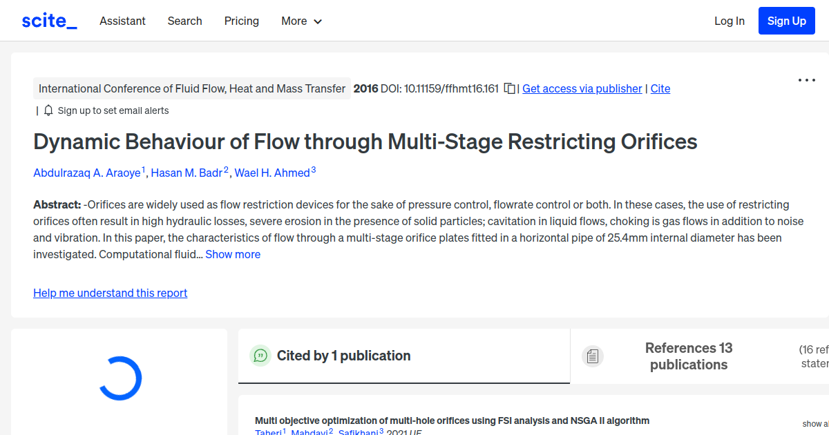Dynamic Behaviour of Flow through Multi-Stage Restricting Orifices - [scite report]
