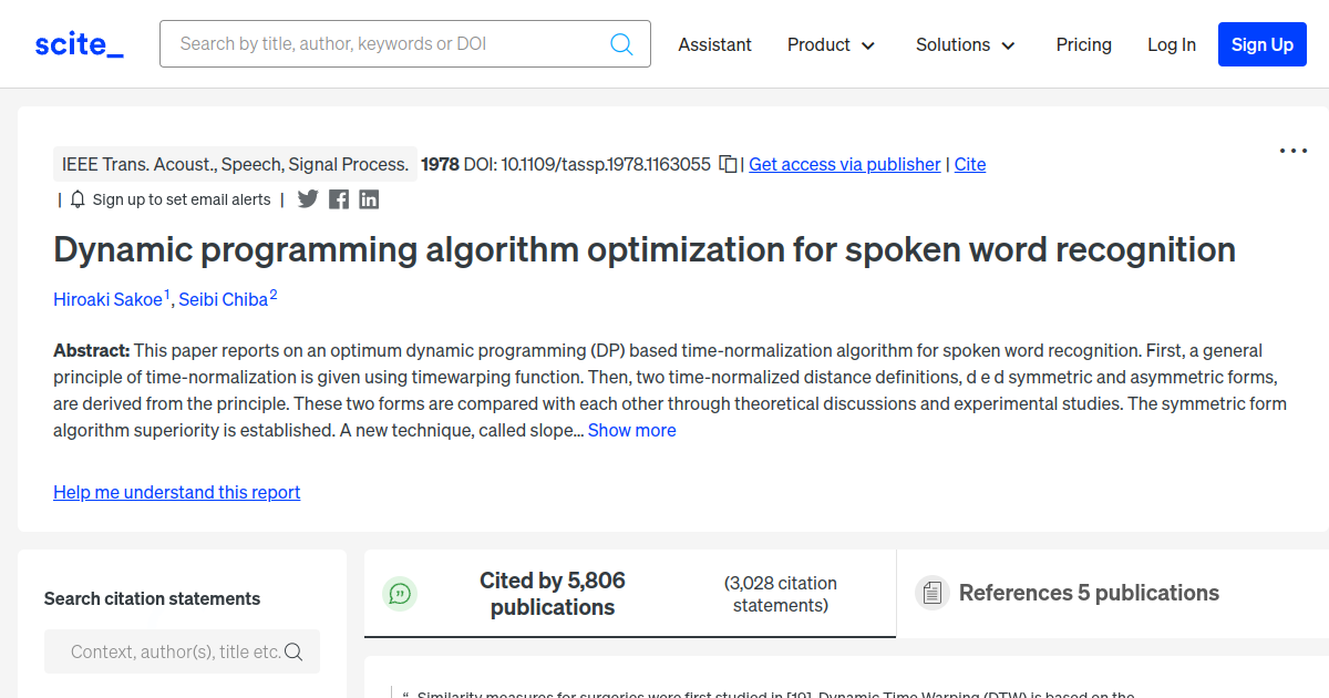 Dynamic programming algorithm optimization for spoken word recognition