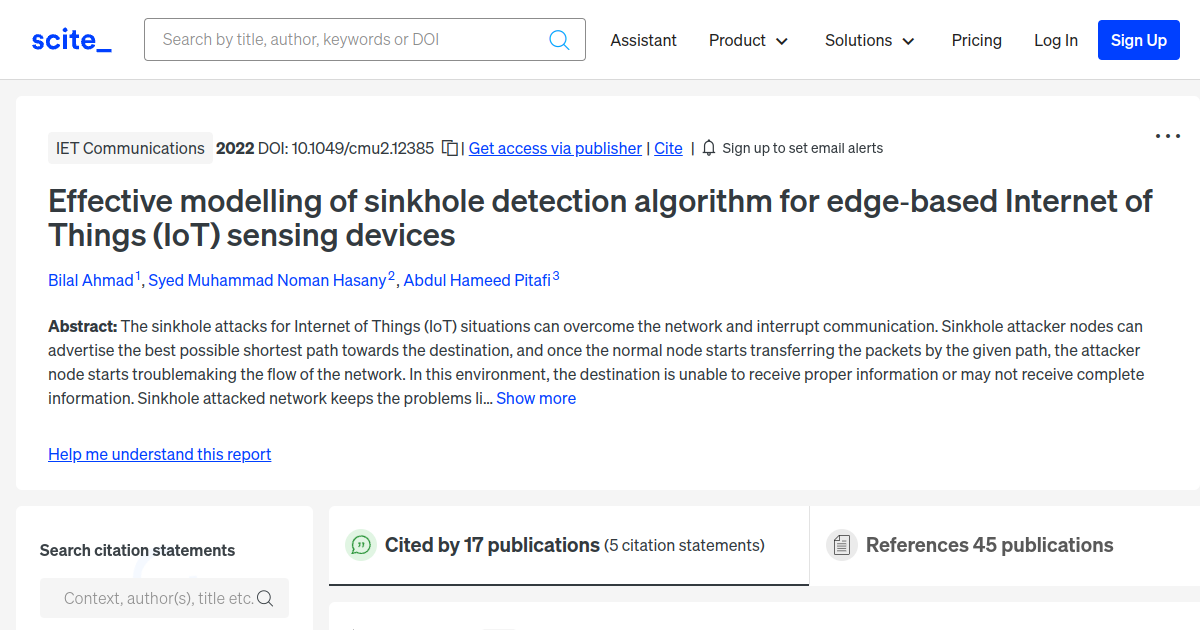 Effective Modelling Of Sinkhole Detection Algorithm For Edge‐based