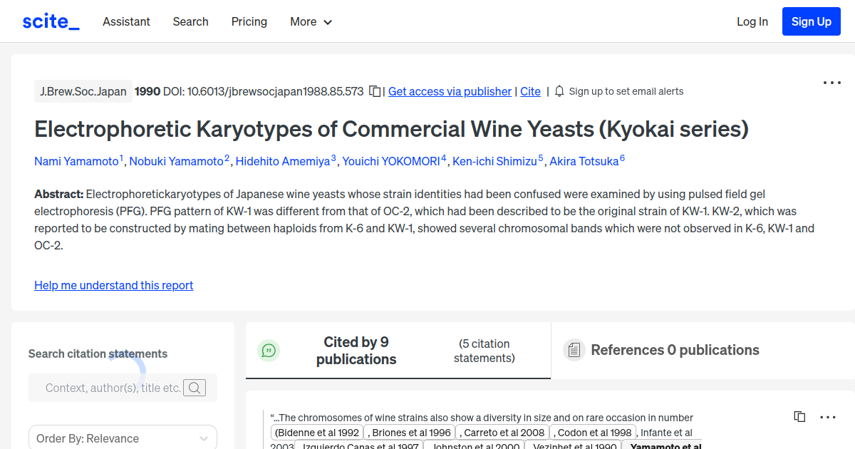 Electrophoretic Karyotypes of Commercial Wine Yeasts (Kyokai series) - [scite report]