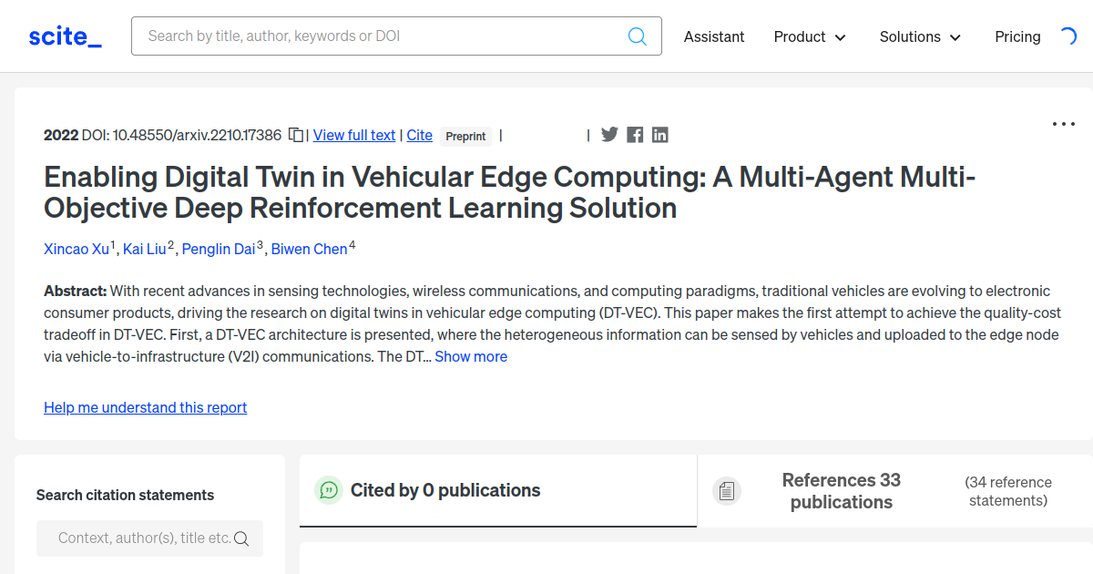 Enabling Digital Twin in Vehicular Edge Computing: A Multi-Agent Multi ... Enabling Digital Twin in Vehicular Edge Computing: A Multi-Agent Multi ...