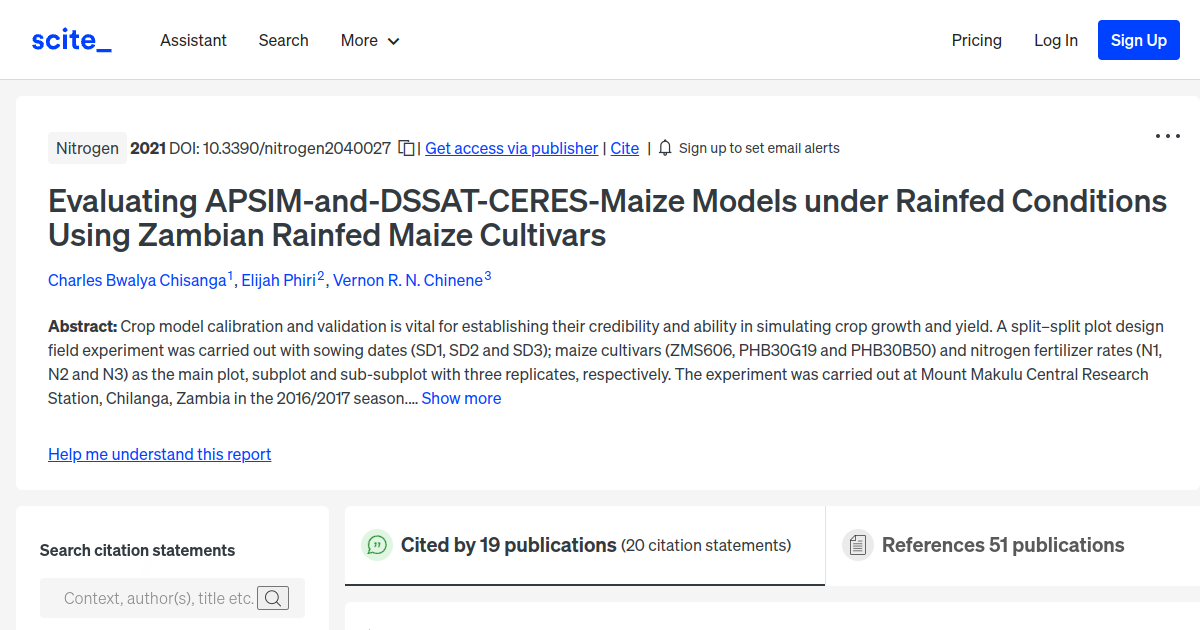 Evaluating Apsim And Dssat Ceres Maize Models Under Rainfed Conditions Using Zambian Rainfed