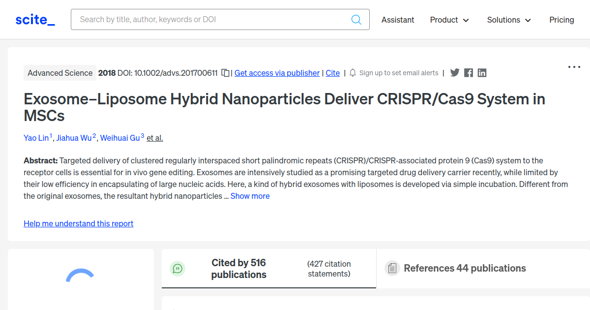 Exosomeliposome Hybrid Nanoparticles Deliver Crisprcas9 System In Mscs