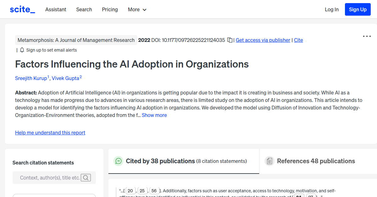 Factors Influencing the AI Adoption in Organizations - [scite report]
