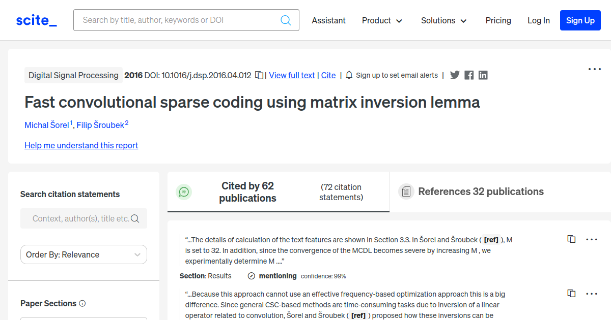 Fast convolutional sparse coding using matrix inversion lemma - [scite ... Fast convolutional sparse coding using matrix inversion lemma - [scite ...