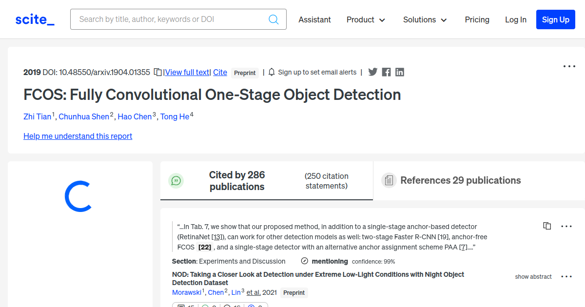 FCOS: Fully Convolutional One-Stage Object Detection - [scite report]