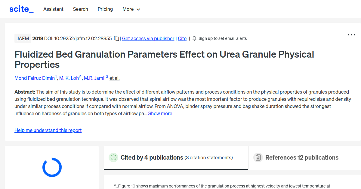 Fluidized Bed Granulation Parameters Effect On Urea Granule Physical Properties [scite Report]