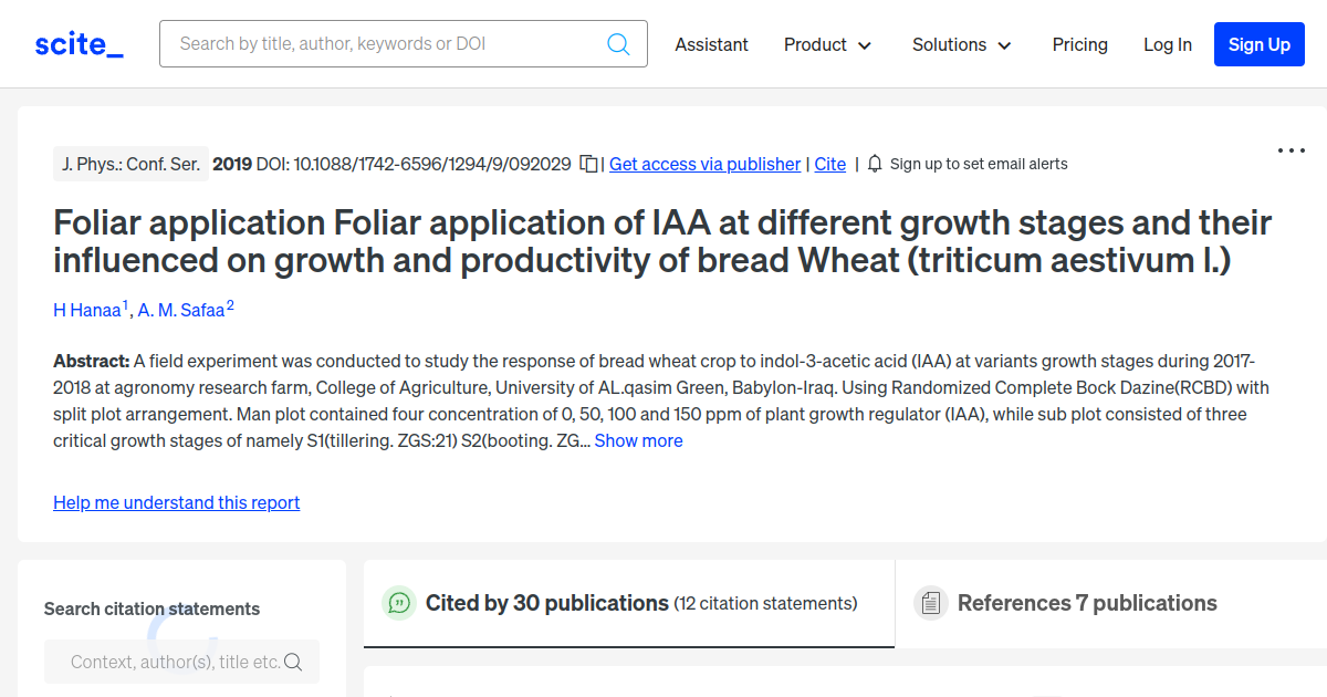 Foliar Application Foliar Application Of Iaa At Different Growth Stages