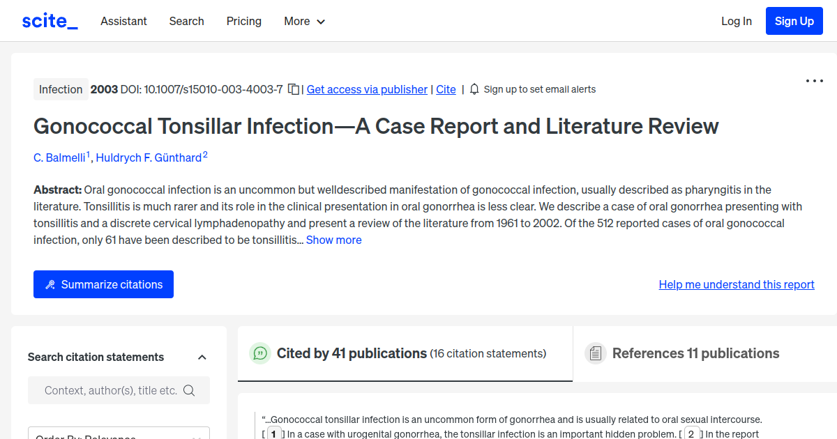 Gonococcal Tonsillar Infection—A Case Report and Literature Review ...