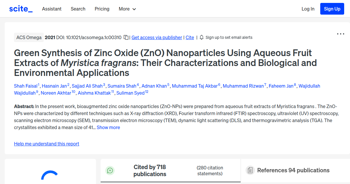Green Synthesis of Zinc Oxide (ZnO) Nanoparticles Using Aqueous Fruit Extracts of Myristica ...