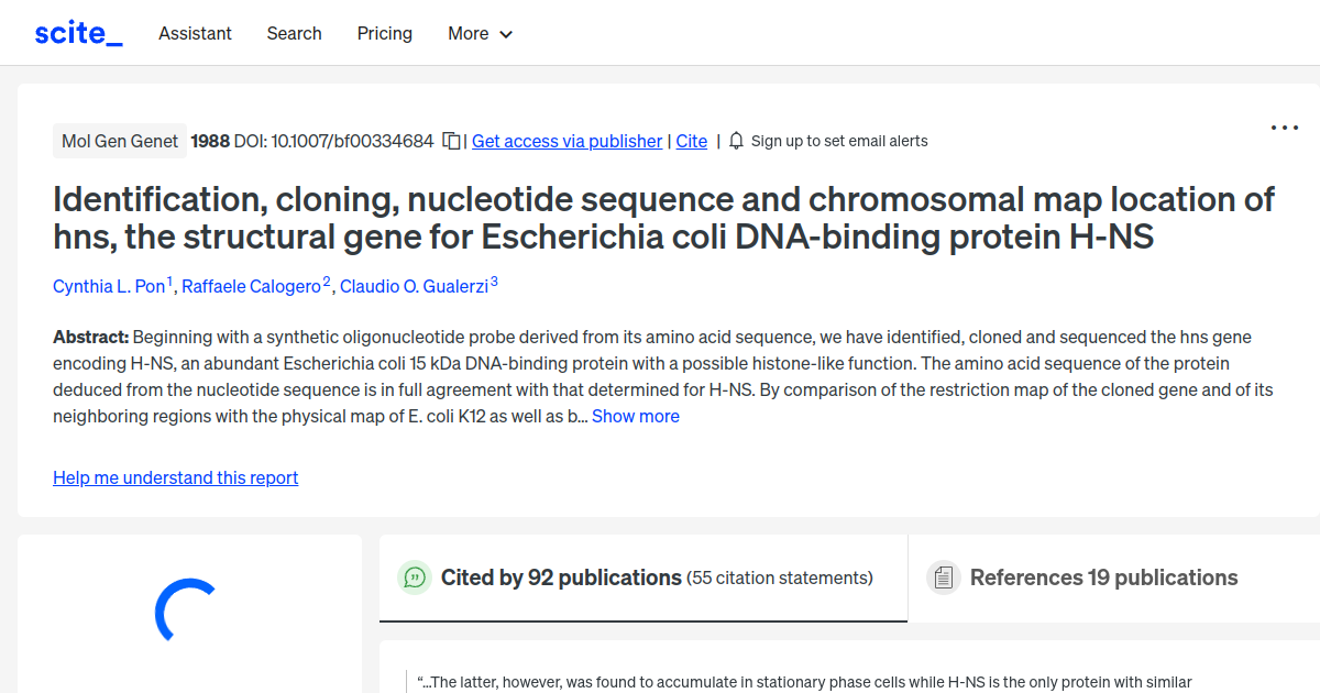 Identification, cloning, nucleotide sequence and chromosomal map location of hns, the structural ...