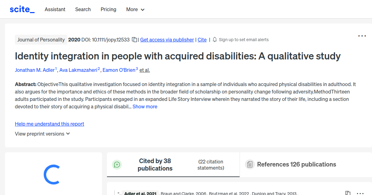 Identity integration in people with acquired disabilities: A qualitative study - [scite report]