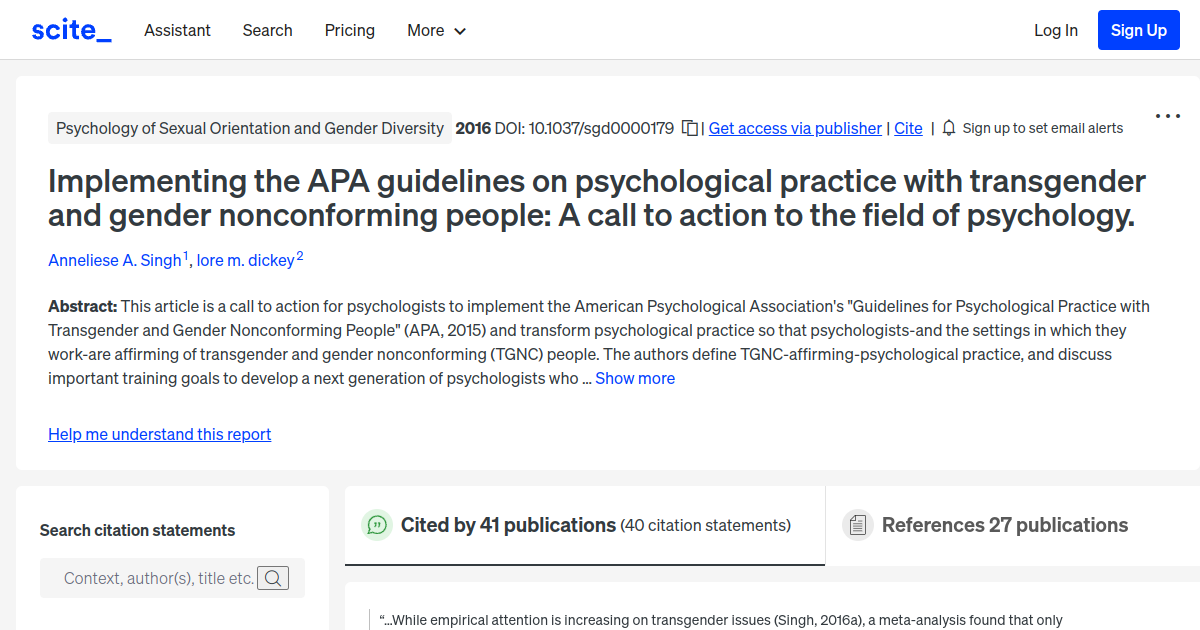 Implementing the APA guidelines on psychological practice with transgender and gender ...