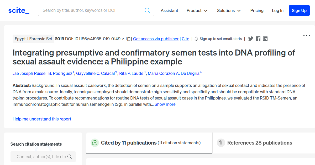 Integrating presumptive and confirmatory semen tests into DNA profiling ... Integrating presumptive and confirmatory semen tests into DNA profiling ...