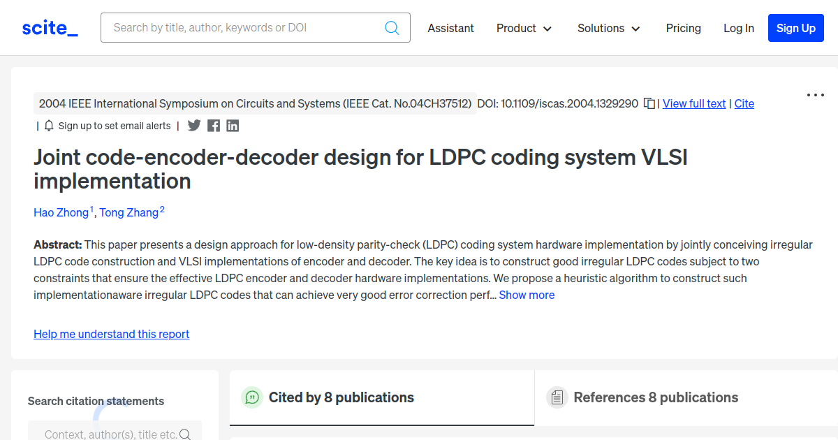 Joint Code Encoder Decoder Design For Ldpc Coding System Vlsi Implementation Scite Report