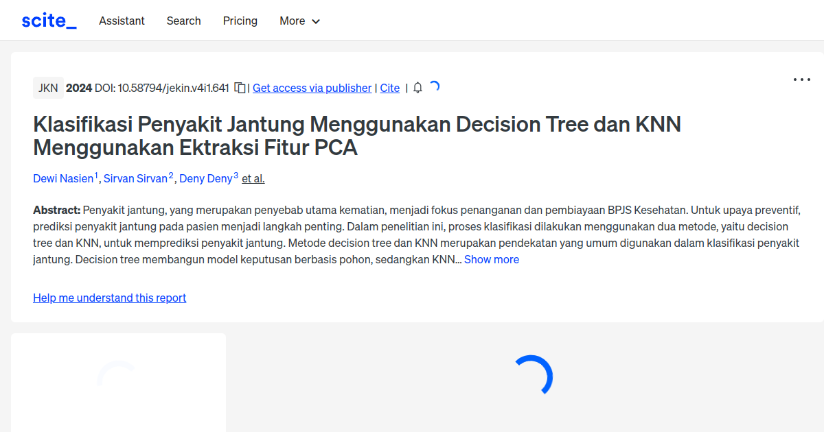 Klasifikasi Penyakit Jantung Menggunakan Decision Tree dan KNN Menggunakan Ektraksi Fitur PCA