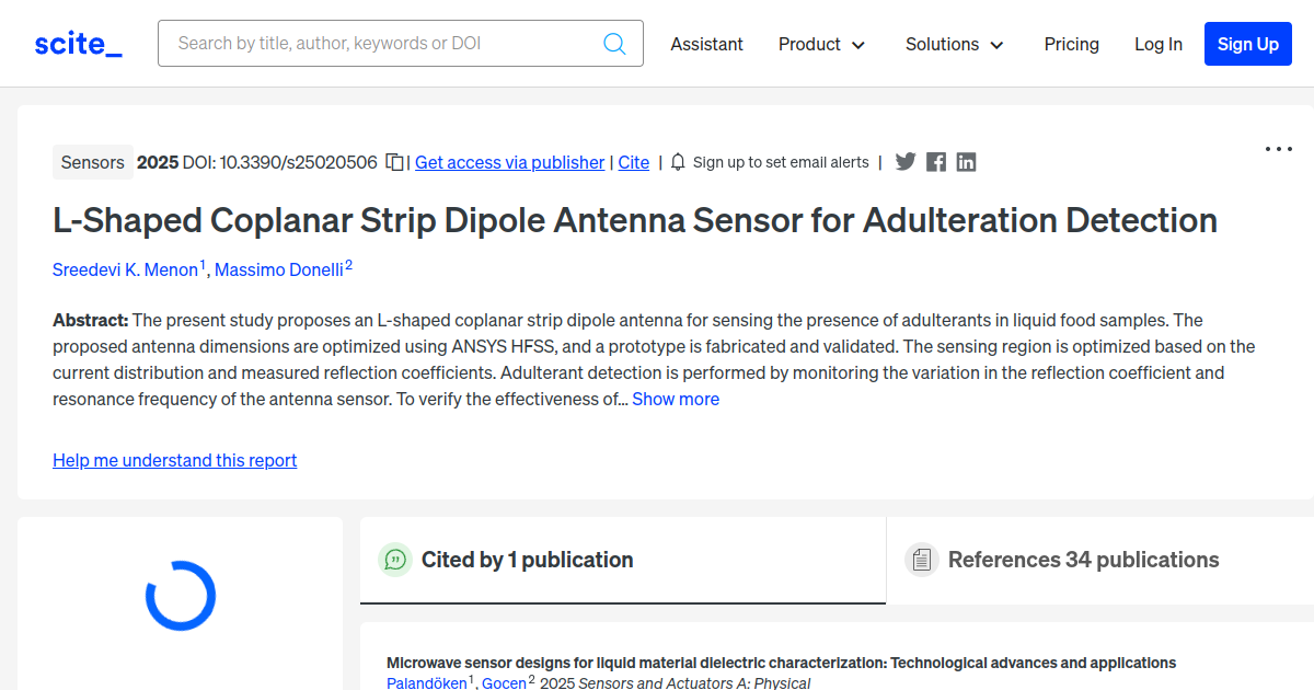 L-Shaped Coplanar Strip Dipole Antenna Sensor for Adulteration Detection L-Shaped Coplanar Strip Dipole Antenna Sensor for Adulteration Detection